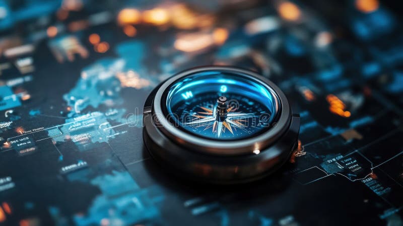 Close-up of a Magnetic Compass on a Detailed World Map Background Stock ...