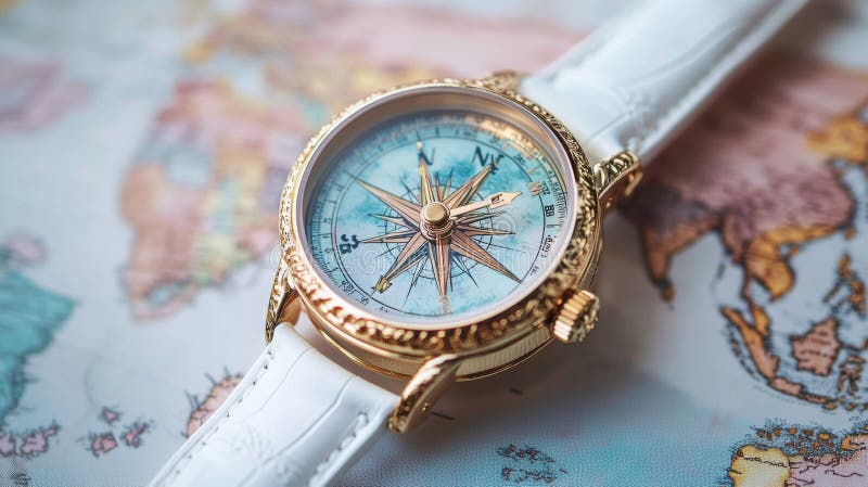 Close-up of a Magnetic Compass on a Detailed World Map Background Stock ...