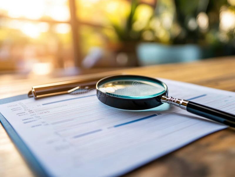 Close-up of Magnifying Glass on Document Stock Photo - Image of search ...