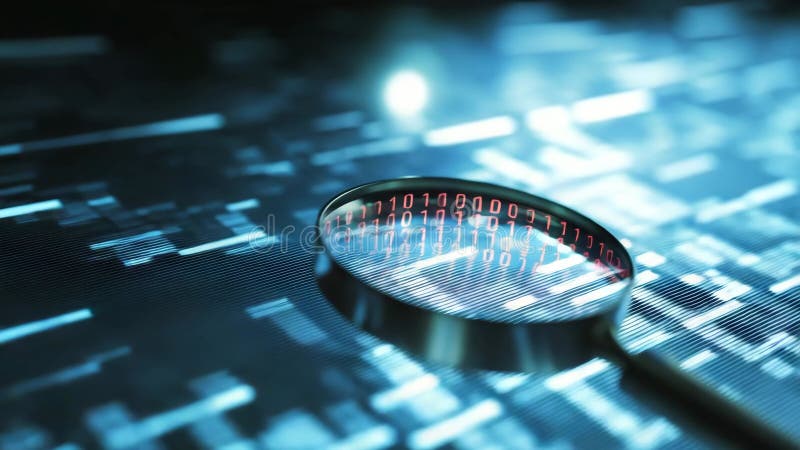 Magnifying Glass Over Digital Data in Cyber Environment Stock Video ...