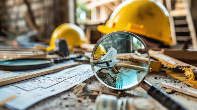 Close-up of a Magnifying Glass Inspecting Construction Materials Stock ...