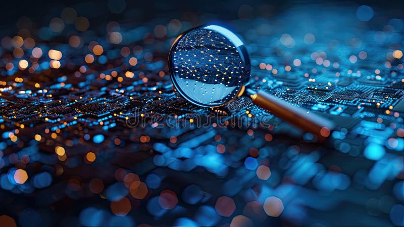 Close-up of Magnifying Glass Inspecting a Textured Surface with Glowing ...