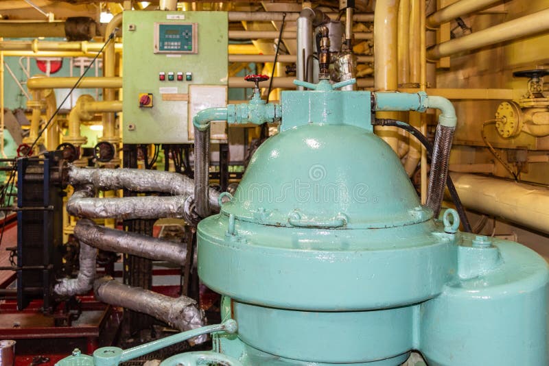 Close-up of the Main Engine Oil Purifier in the Ship’s Engine Room ...