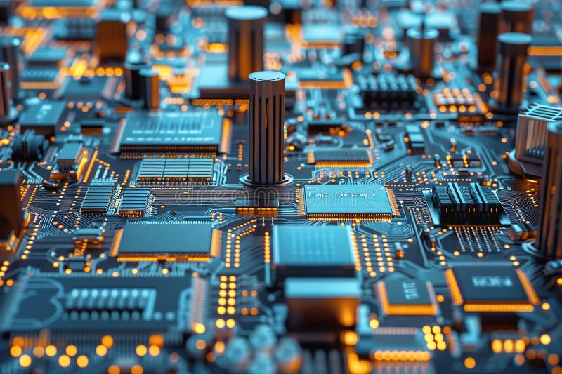 A Close-up of a Mainboard with Various Electronic Components. Stock ...