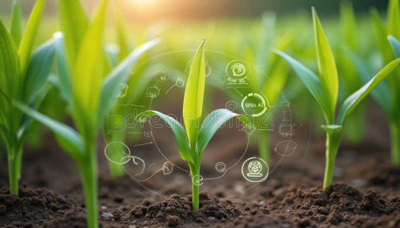 Close Up of Maize Seedling Growing in Cultivated Agricultural Field ... Close Up of Maize Seedling Growing in Cultivated Agricultural Field ...