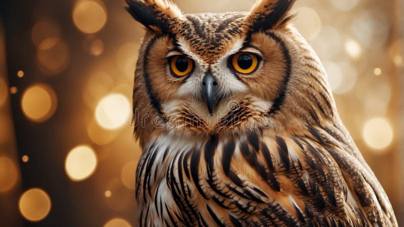 Close-up of a Majestic Owl with a Golden Glow. Stock Photo - Image of ...