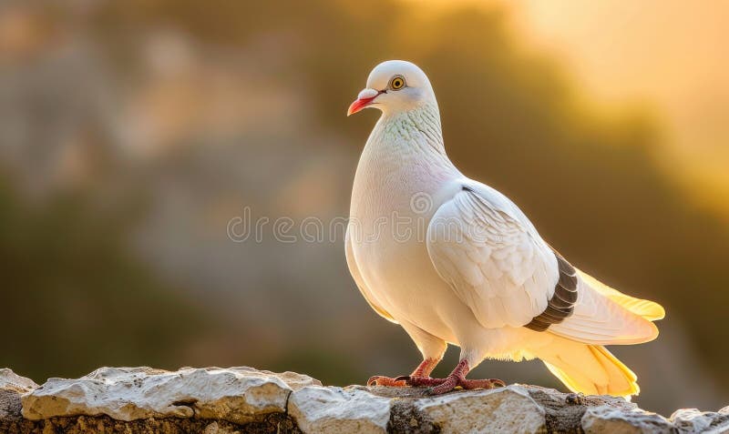 Close-up of a Majestic White Pigeon Perched on a Stone Ledge Stock ...