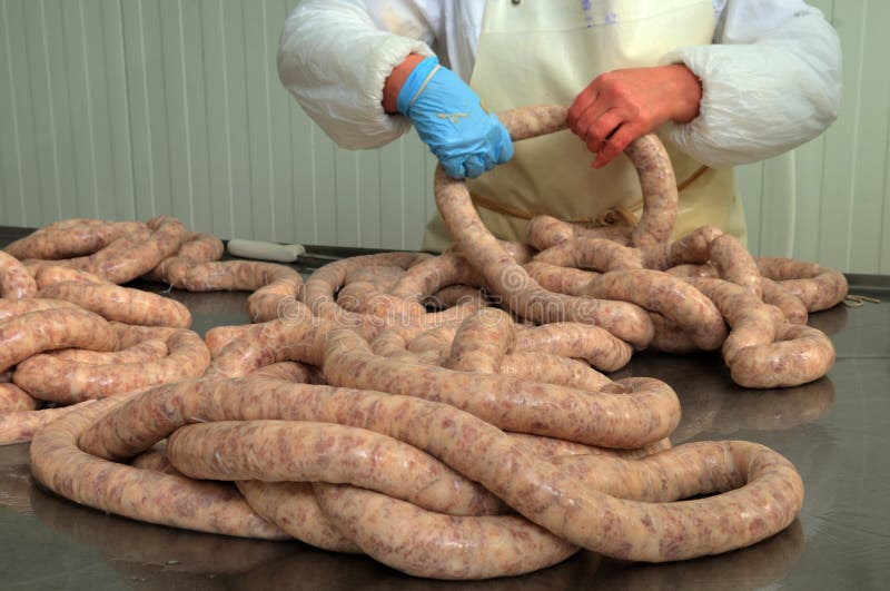 Close-up Making Sausages Automatic Process Stock Image - Image of ...