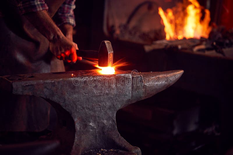 Blacksmith Hammering Hot Metal Stock Image - Image of forge, anvil ...