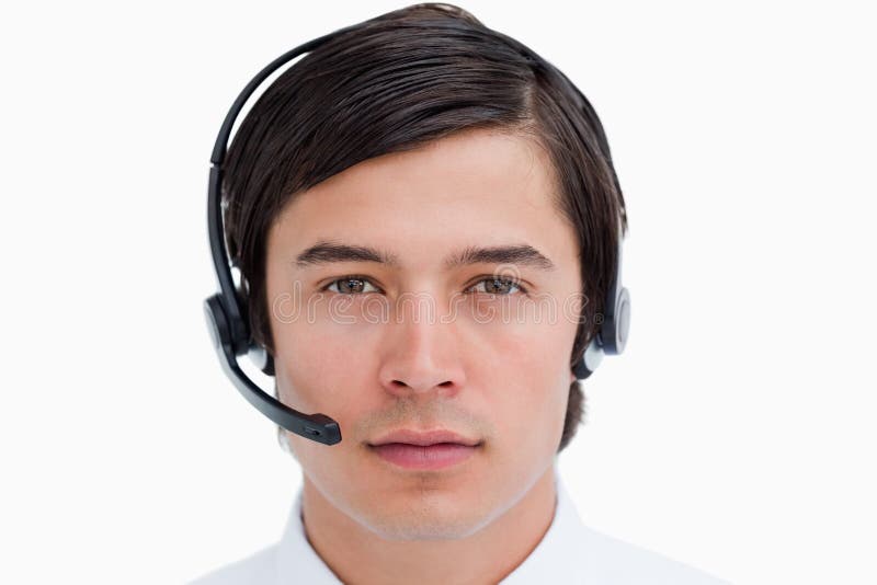 Close Up of Male Call Center Agent with Headset on Stock Photo - Image ...