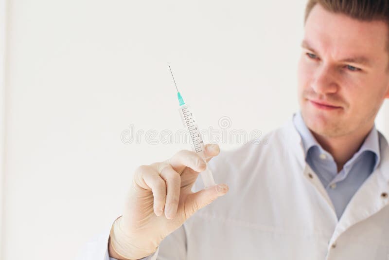 Male Doctor Syringe with Injection Stock Photo - Image of antibiotic ...