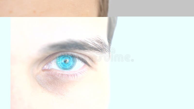 Close Up of Male Eye with Iris Scan on a Grey Background. Future ...