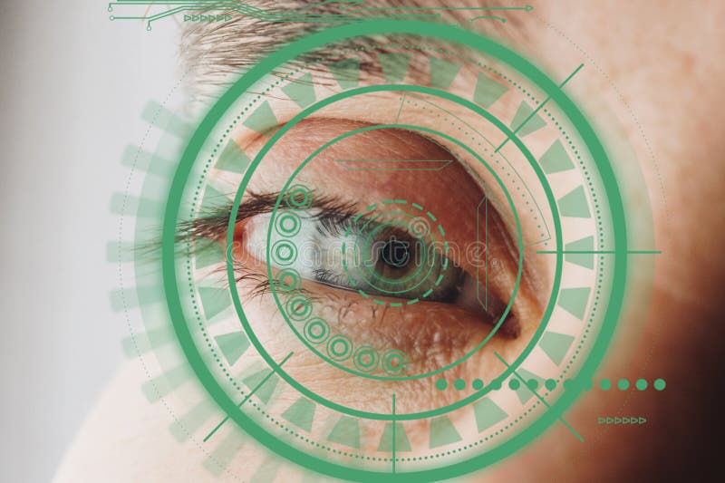 Close-up of a Male Eye with Visual Effects. the Concept of a Sensor ...