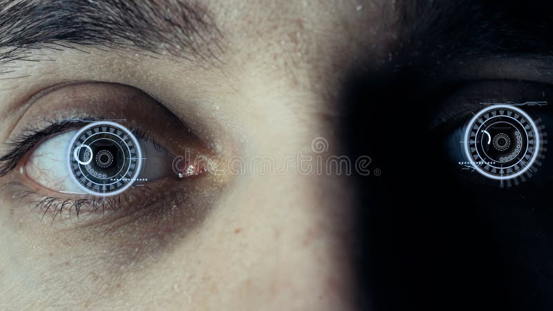 Close-up of a Male Eye with Visual Effects. the Concept of a Sensor ...
