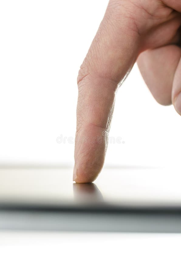 Side View of Male Finger Writing a Message on a Smart Phone Stock Photo ...