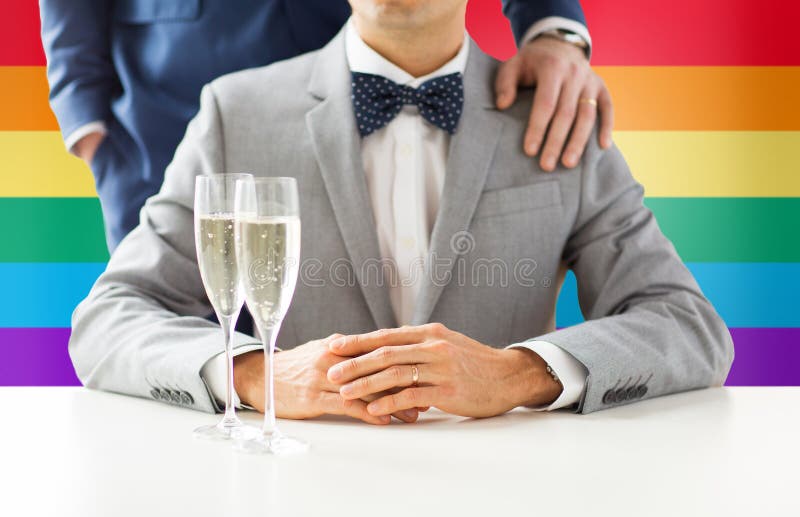 Close Up Of Male Gay Couple With Champagne Glasses Stock Image Image