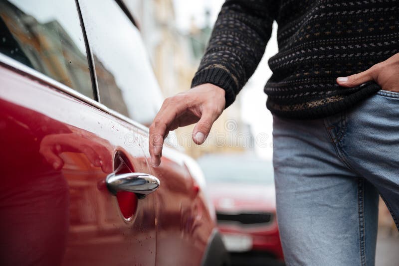 Close Up of a Male Hand at the Car Handle Stock Image - Image of travel ...