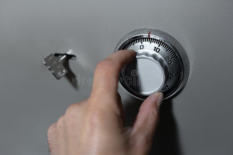 Close-up of Male Hand, Introduces Combination Security Code of Safe ...