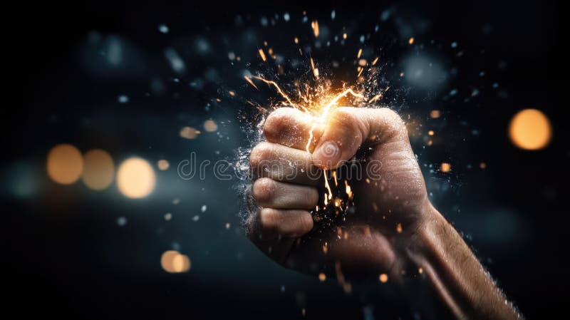 Close-up of a Male Hand Producing Sparks in Dramatic Lighting Stock ...
