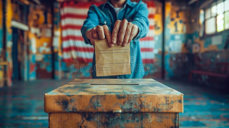 Close Up of Male Hand Putting a Ballot Box Stock Illustration ...