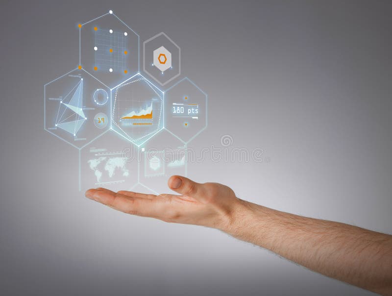 Close Up of Male Hand Showing Virtual Screen Stock Photo - Image of ...