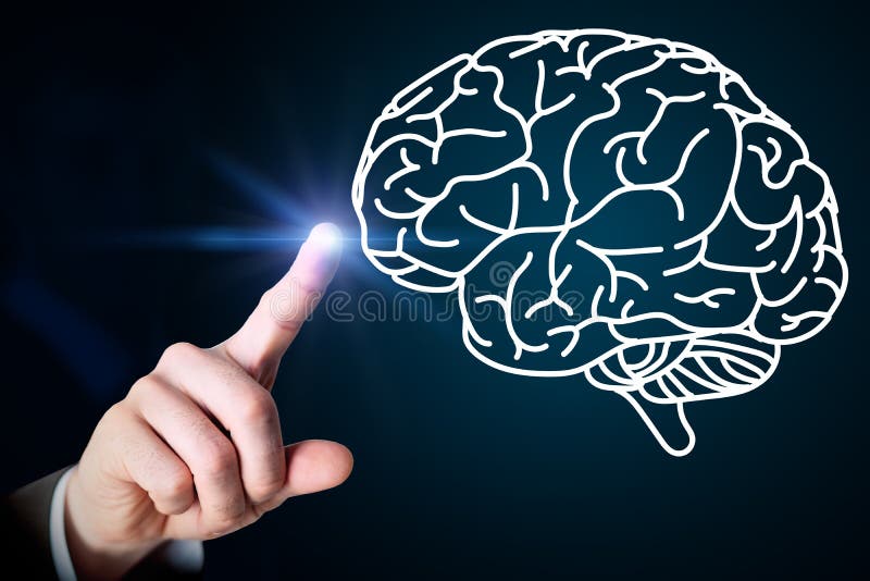 Close Up of Male Hand Touching Brain on Screen Stock Illustration ...