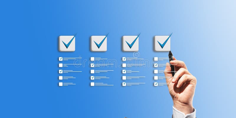 Close Up of Male Hand Using Creative Four To Do Lists with Checkmarks ...