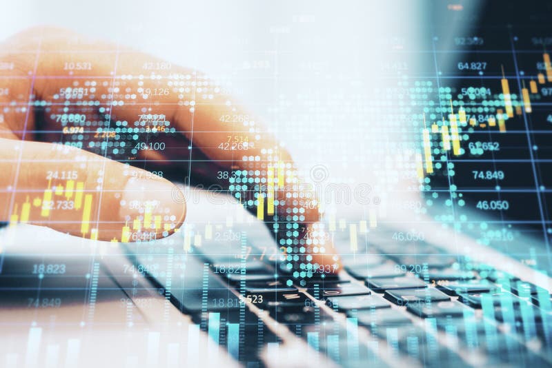 Close Up of Male Hand Using Laptop Keyboard with Creative Forex Chart ...