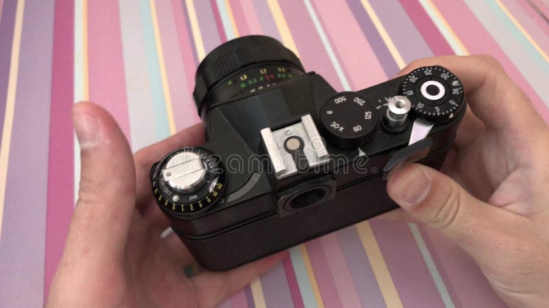 Close-up. an Old Film SLR Camera. VHS Effect with Noise, Artifacts, and ...