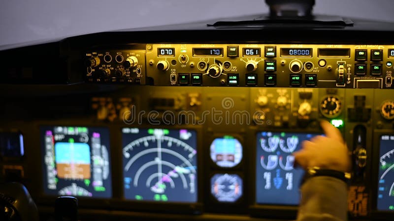 Close-up of Male Hands on the Control Panel of an Airplane. Stock Video ...