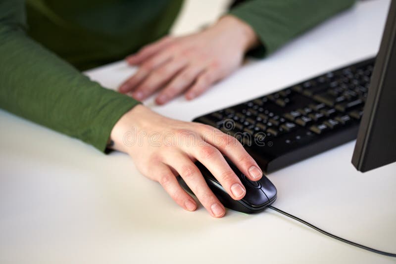 Close Up of Male Hands Holding Computer Mouse Stock Photo - Image of ...