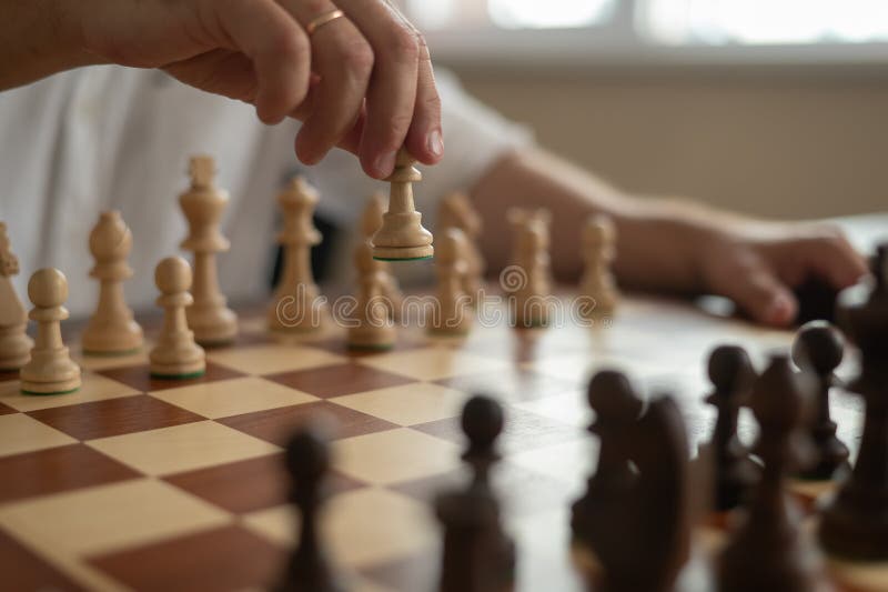Close Up of Male Hands Playing Chess. Stock Image - Image of move, king ...