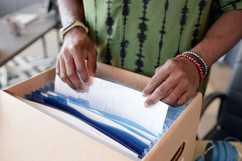 Close Up of Male Hands Sorting Documents in Folder Box Stock Image ...