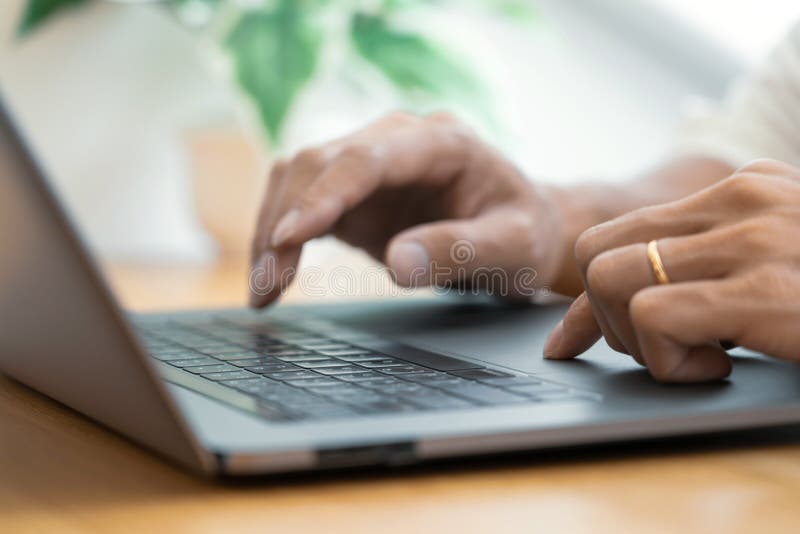 Close-up of Male Hands Typing on Keyboard Working on Compute Sitting ...
