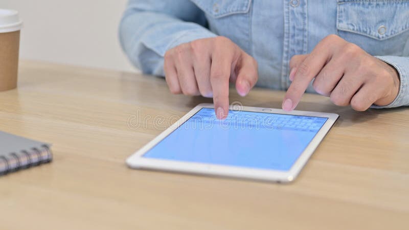 Close Up of Male Hands Typing on Tablet Stock Image - Image of text ...