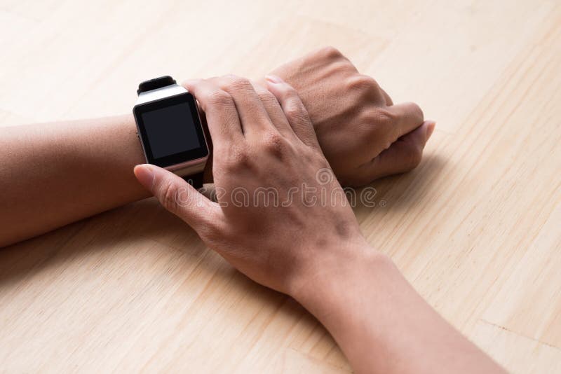 Close Up of a Male Hands Using a Modern Smart Watch. Stock Image ...