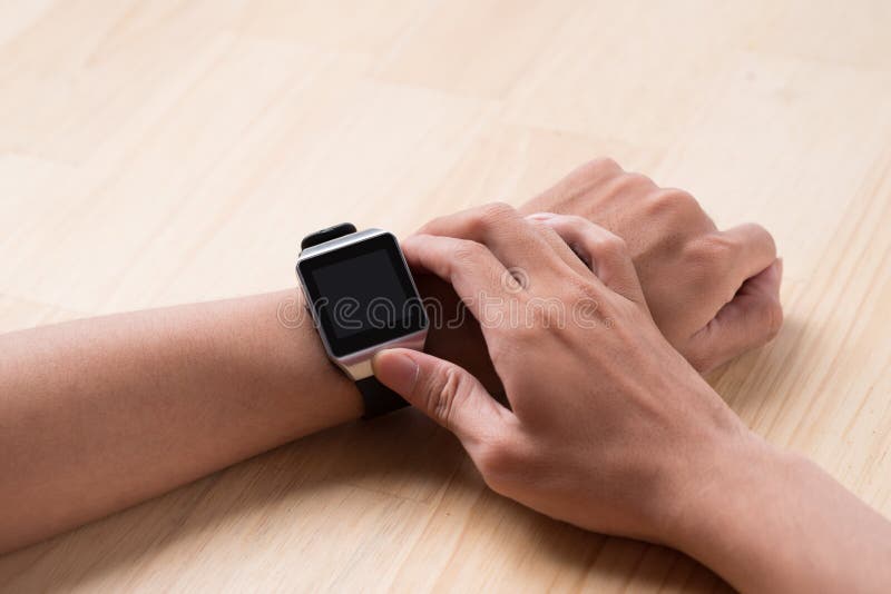 Close Up of a Male Hands Using a Modern Smart Watch. Stock Image ...