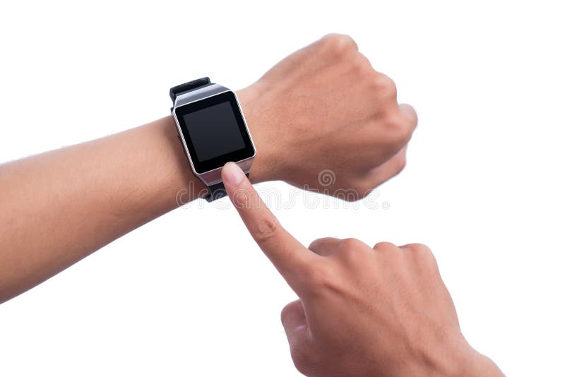 Close Up of a Male Hands Using a Modern Smart Watch. Stock Photo ...