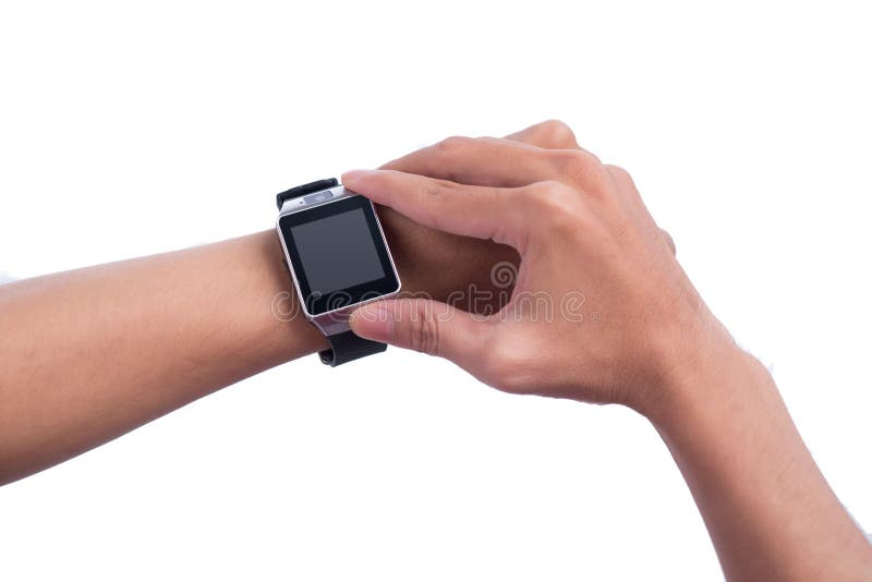 Close Up of a Male Hands Using a Modern Smart Watch. Stock Image ...