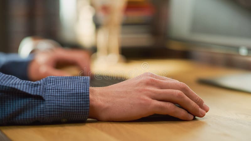 Close Up on Male Hands Working from Home on Desktop Computer, Typing on ...