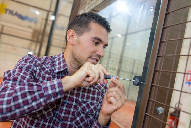Close-up Male Lockpicker Hand Fixing Door Handle at Home Stock Photo ...