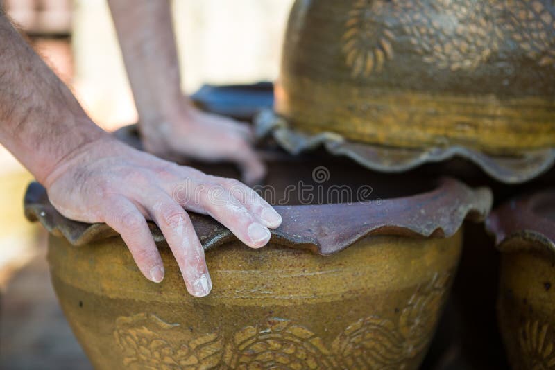 Close-up of Male Potter Checking Pot Stock Photo - Image of design ...