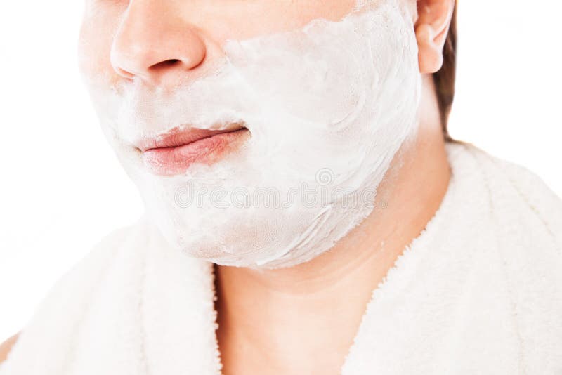 Close Up of Male Shaving Isolated Over White Stock Image - Image of ...