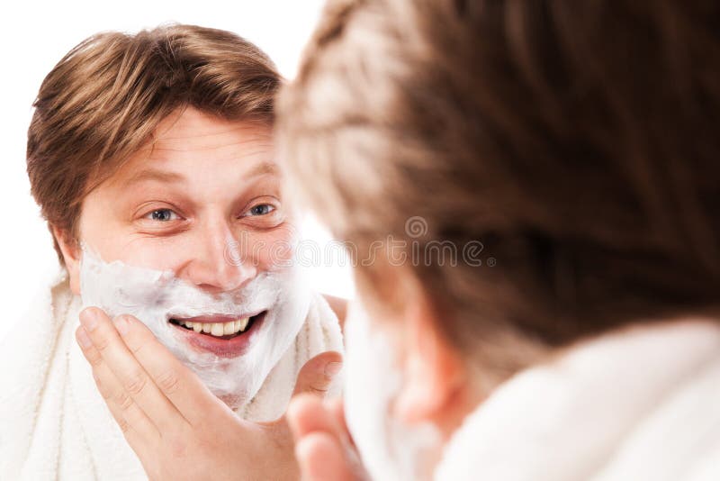 Close Up of Male Shaving Isolated Over White Stock Photo - Image of ...