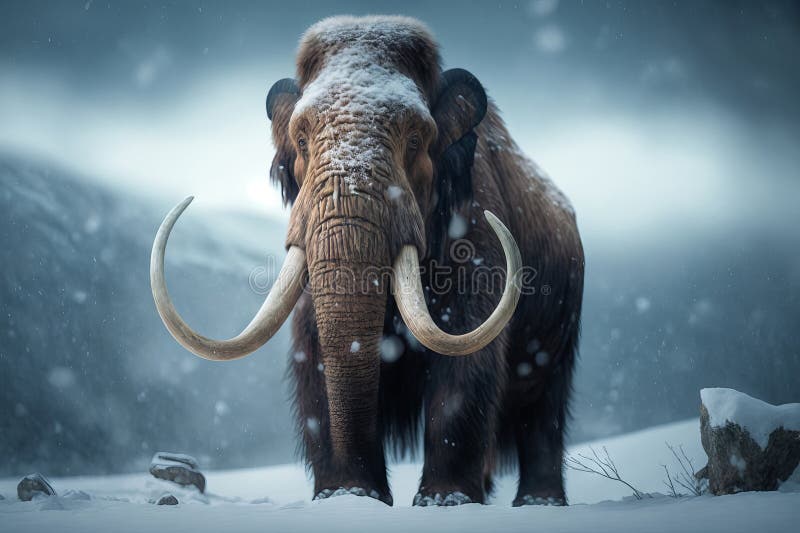 Close-up of a Mammoth in the Snowy Landscape. Generative AI Stock ...