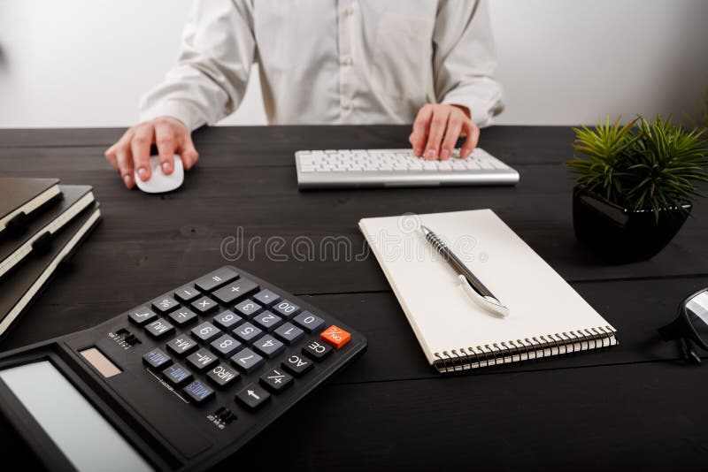 Close Up of Man Accountant or Banker Making Calculations. Saving Stock ...