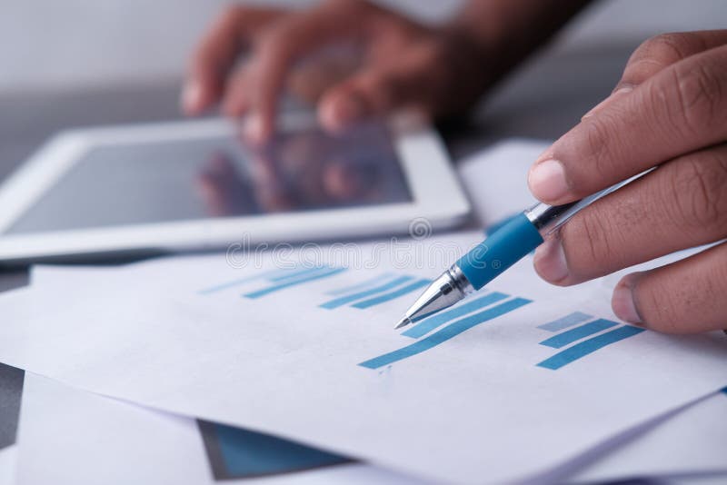 Close Up of Man Analyzing Bar Chart on Paper Stock Image - Image of ...