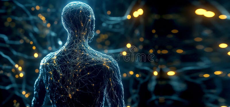 A Close-up of a Man Back, with a Dynamic Overlay of Neurons and Brain ...
