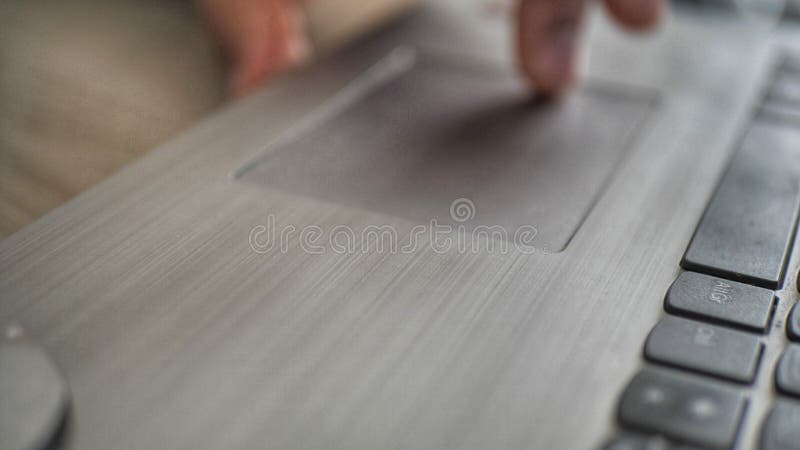 Close Up Of Man Clicking On Keyboard Mouse Of Laptop Action Stock