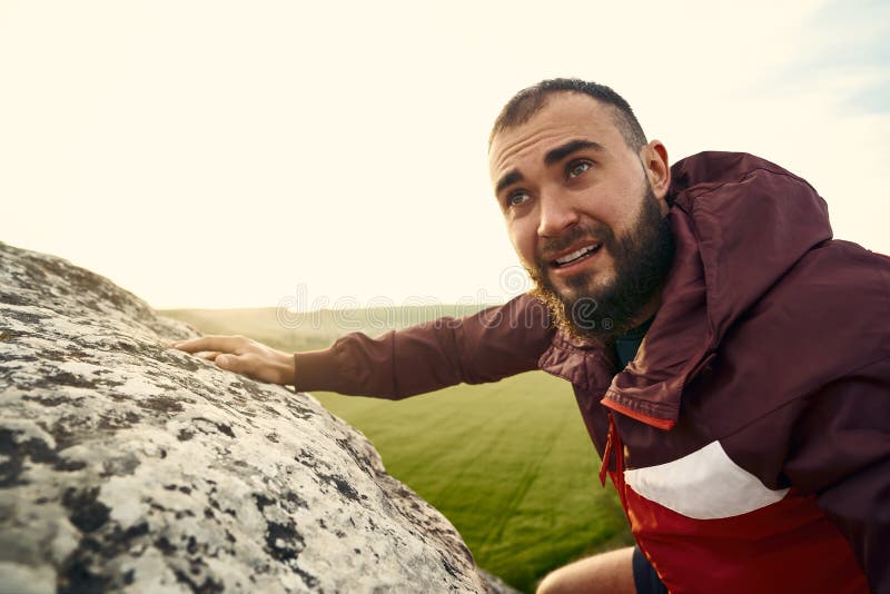 Close Up of a Man Climbing the Mountain Stock Image - Image of tourist ...